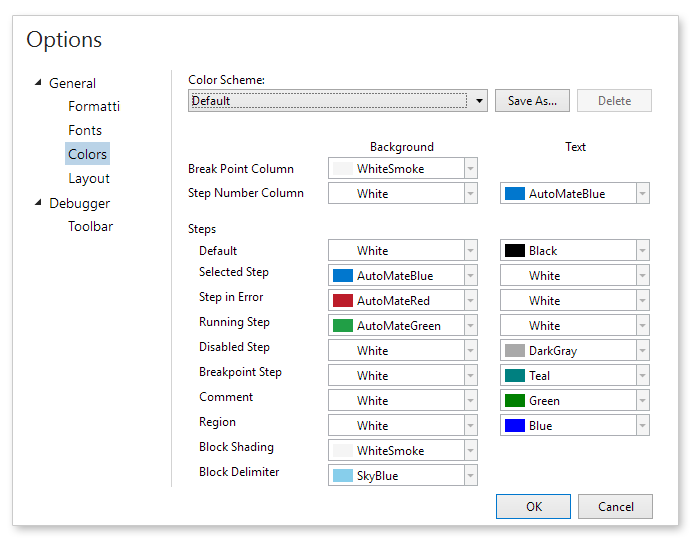 Task Builder Options Colors