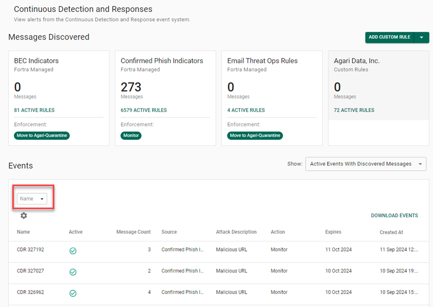 View Continuous Detection and Response Events