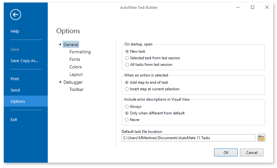 Task Builder Options