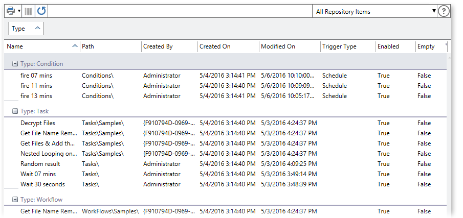 Repository Content Table