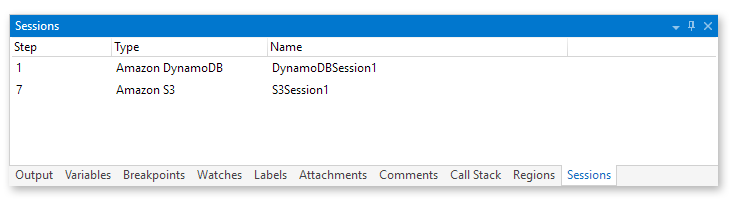 Debug Panel - Sessions
