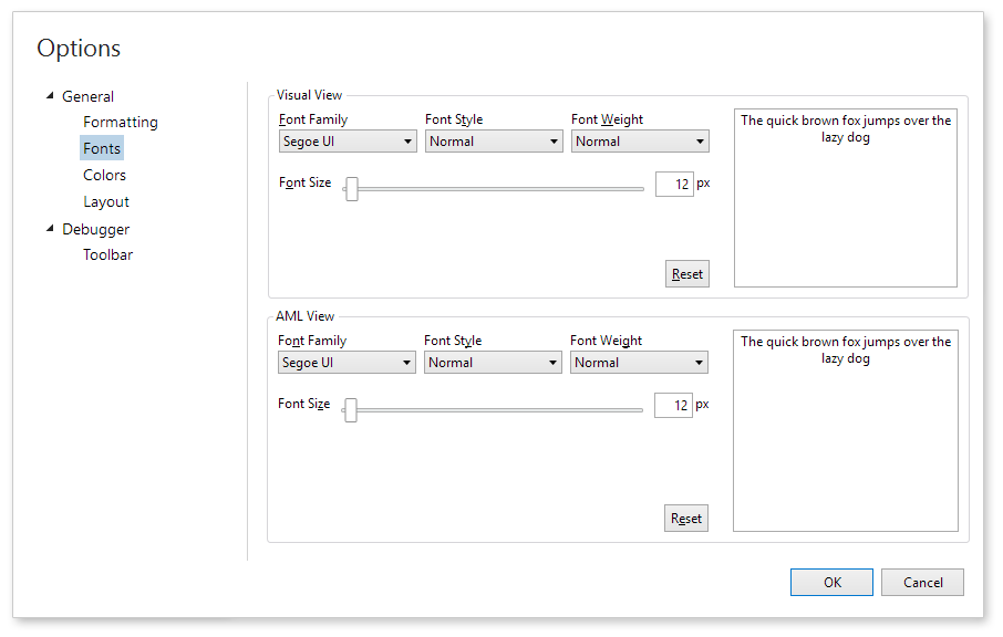 Task Builder Options - Fonts