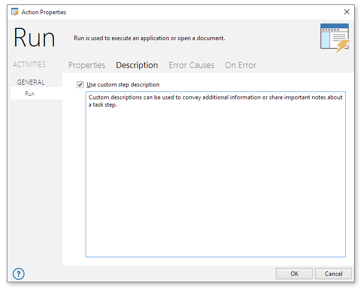 Setting Custom Step Description