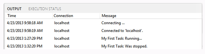 Task Administrator Output/Execution Status Panel