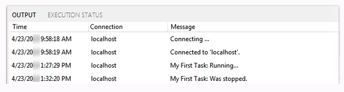 Task Administrator Outputexecution Status Panel