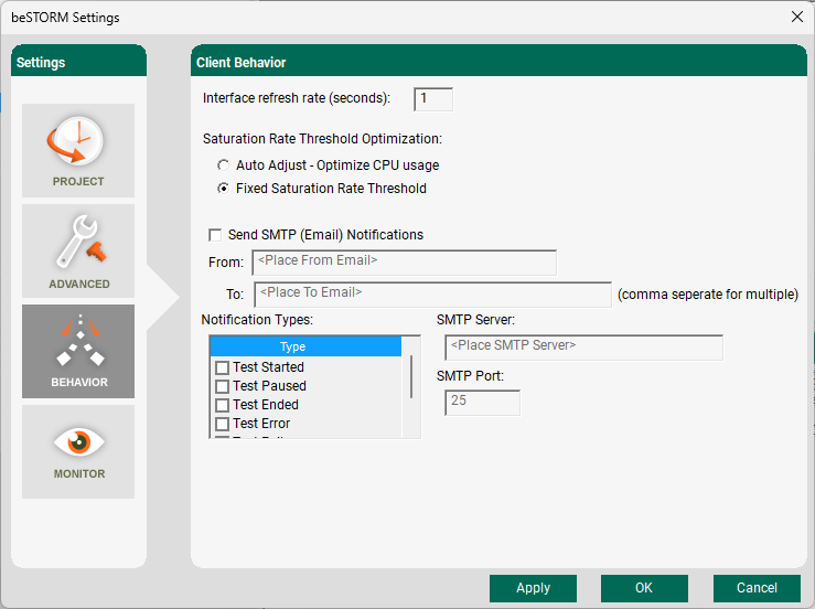 beSTORM Client Menus