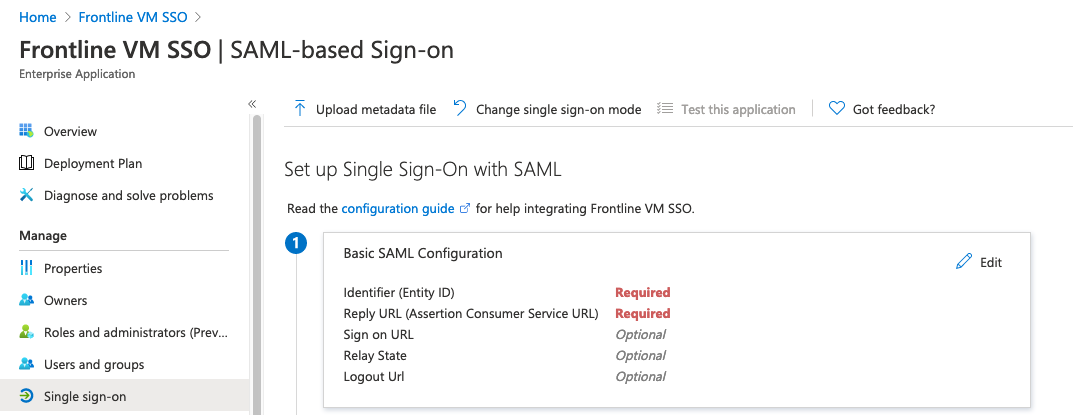 Azure AD Single Sign-On with Frontline VM