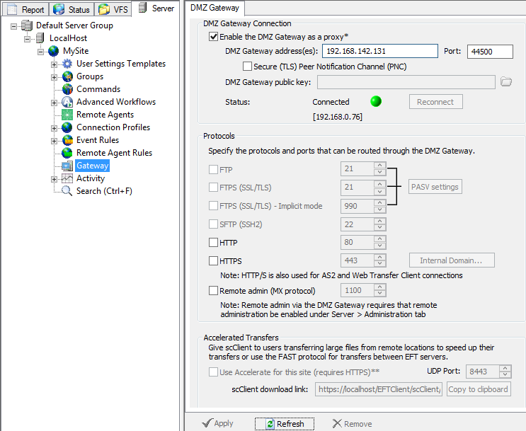 Enabling DMZ Gateway in EFT