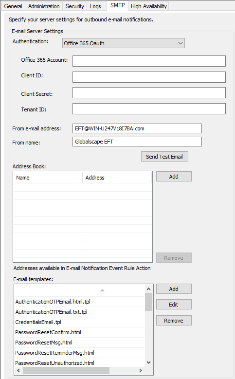 SMTP Server Settings
