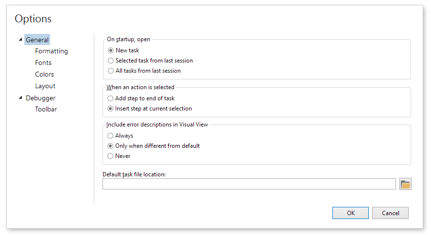 Task Builder Options