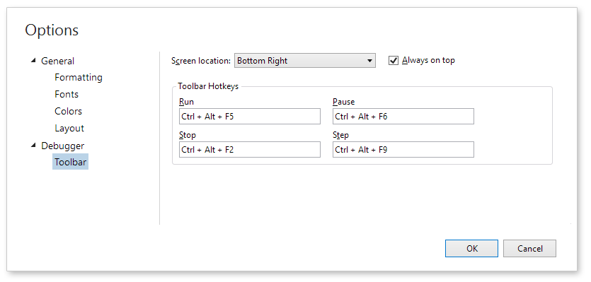 Task Builder Debug Toolbar Options Task Builder Debug Toolbar Options