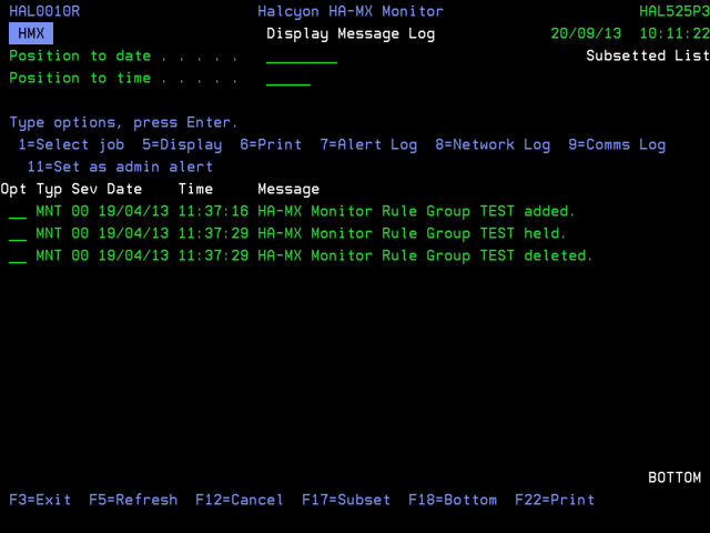 Using the Message Log display