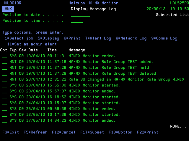 Display Message Log