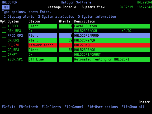 Message Console - Systems view