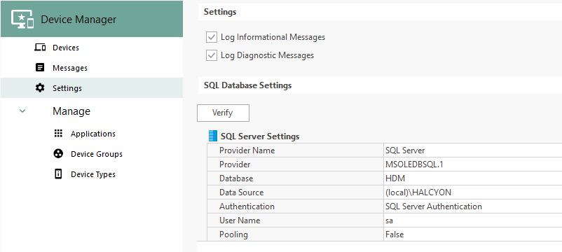Device Manager Settings