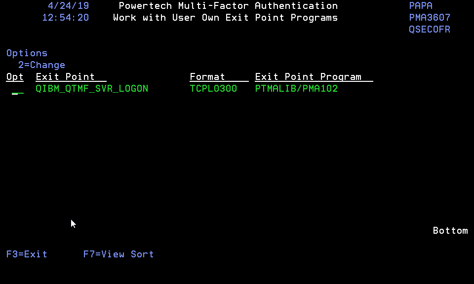 Work with User Own Exit Point Programs panel