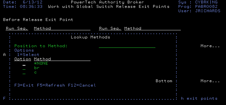Work with Global Switch Exit Points screen
