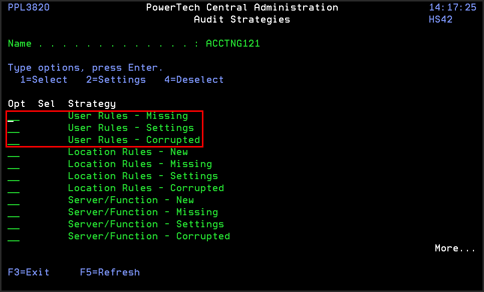 Exit Point Manager Audit Strategies panel