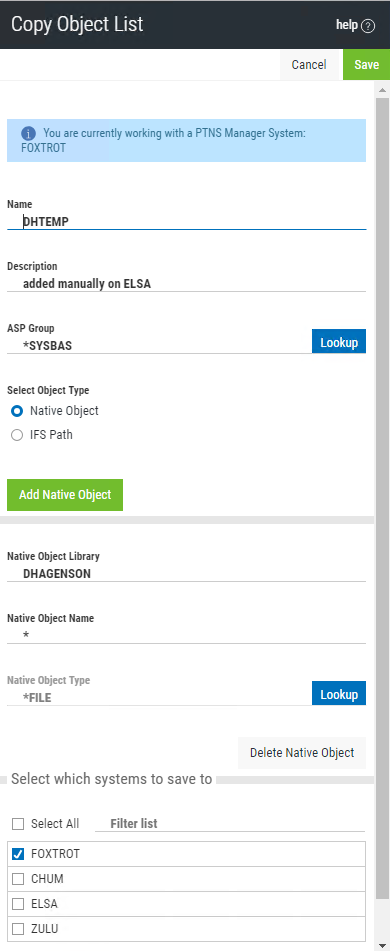 Copy Object List Screen