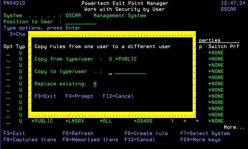 Copy Rules from One User to a Different User window