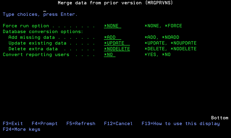 Merge Data from Prior Version panel