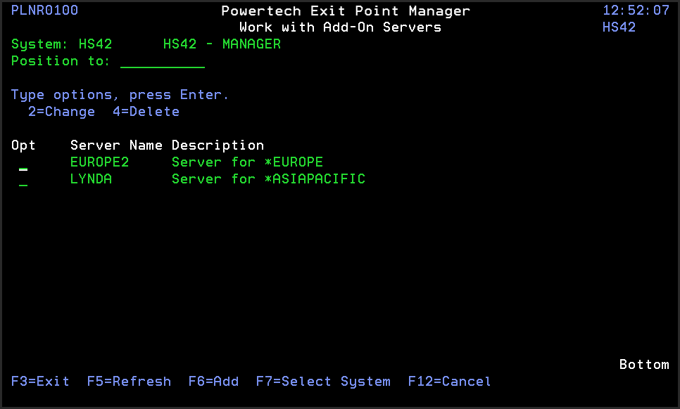 Work with Add On Servers panel