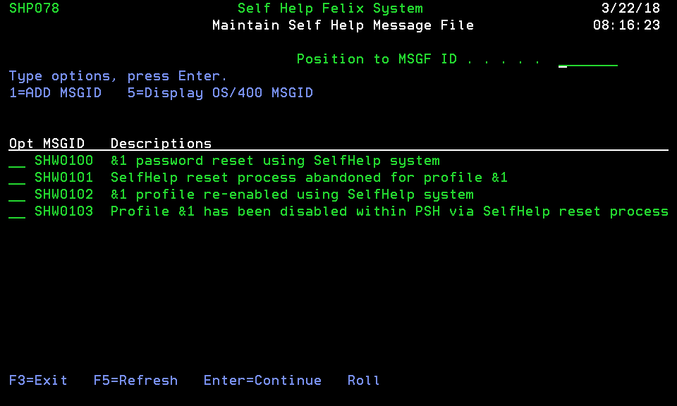 Maintain Self Help Message File - SHP078