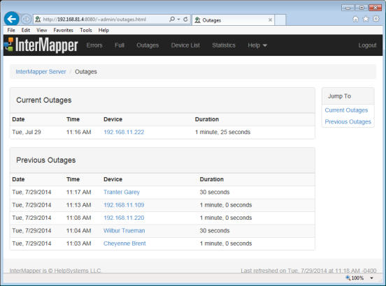 The Outages Web Page