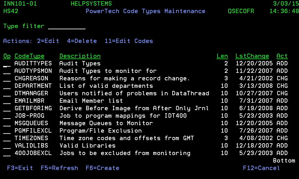 Powertech Code Types Maintenance
