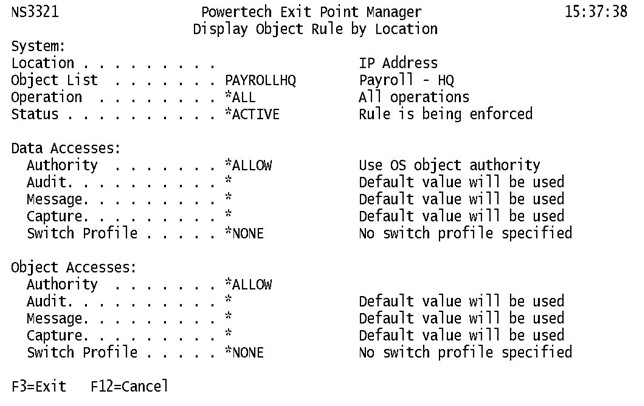 Display Object Rule by Location panel