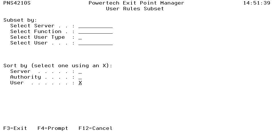 User Rules Subset panel