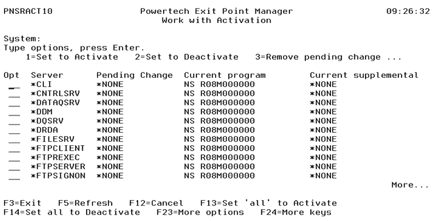 Work with Powertech Exit Point Manager for IBM i Activation panel