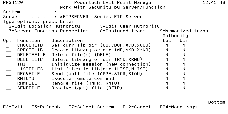 Work With Server Functions Panel