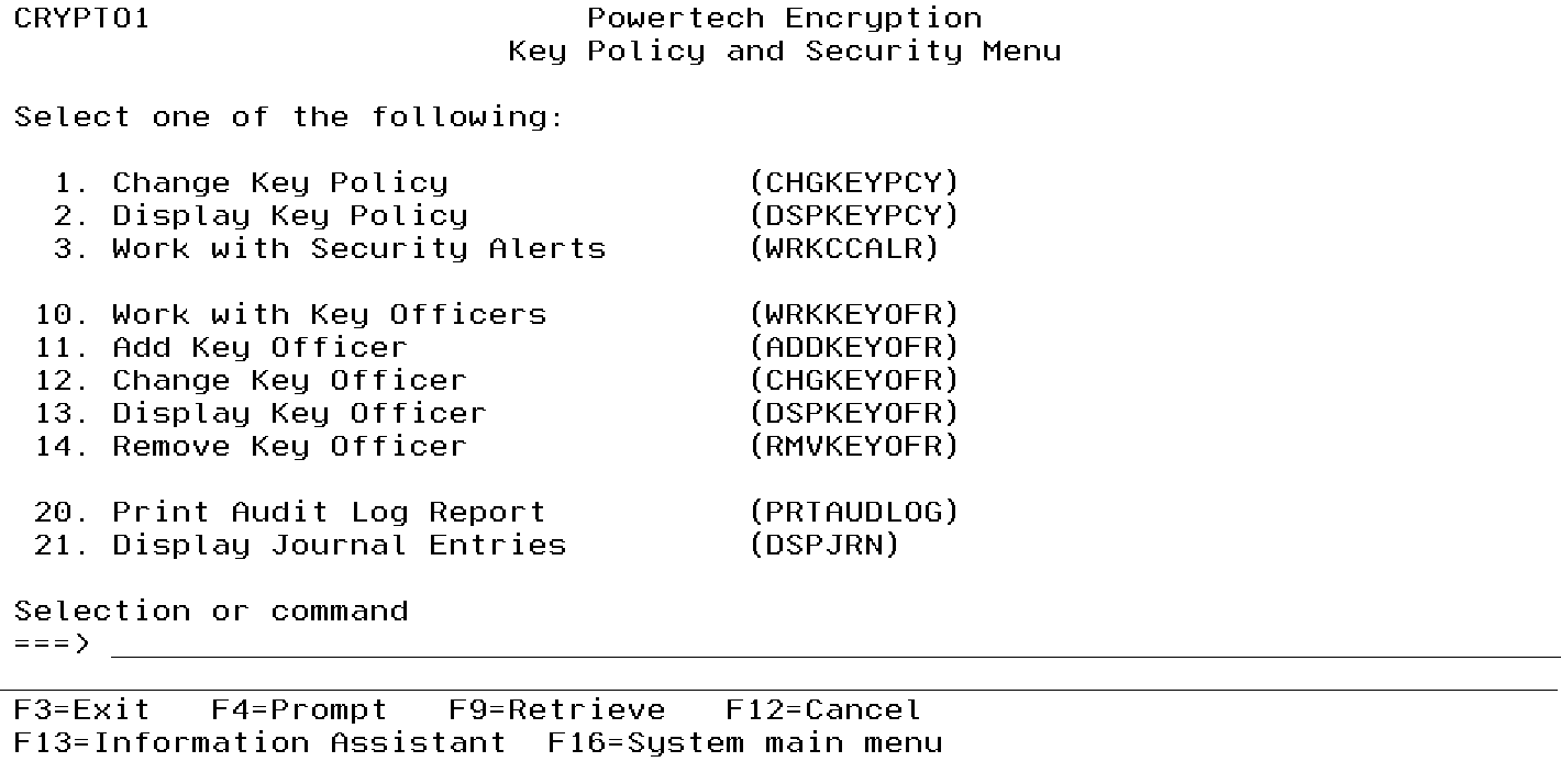 Key Policy and Security Menu