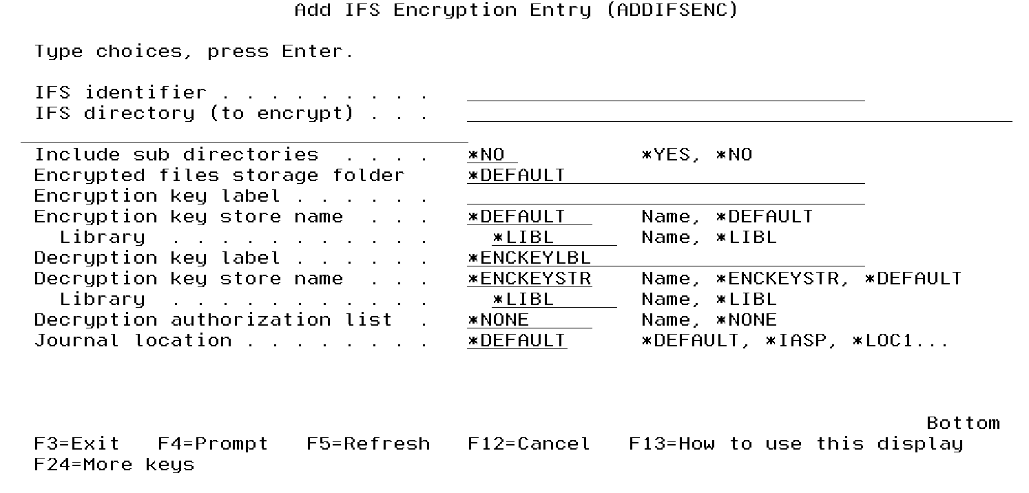 Add IFS Encryption Entry (ADDIFSENC)