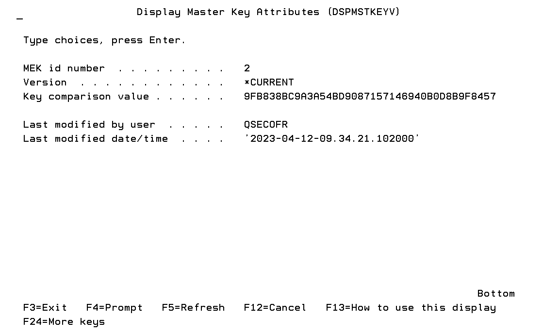 Display Master Encryption Key Attributes (DSPMSTKEY)
