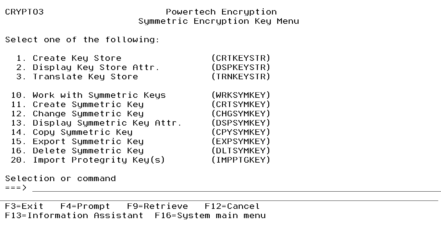 Symmetric Encryption Key Menu