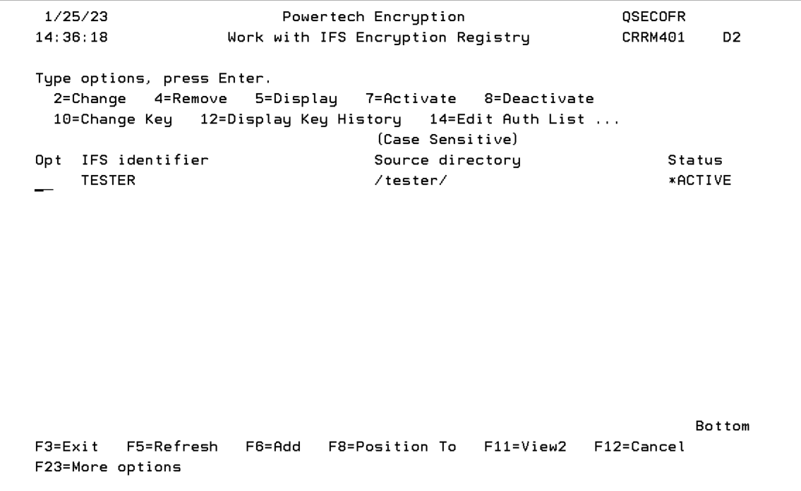 Work with IFS Encryption Registry (WRKIFSENC)