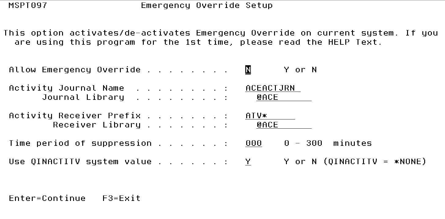 Emergency Override Setup screen